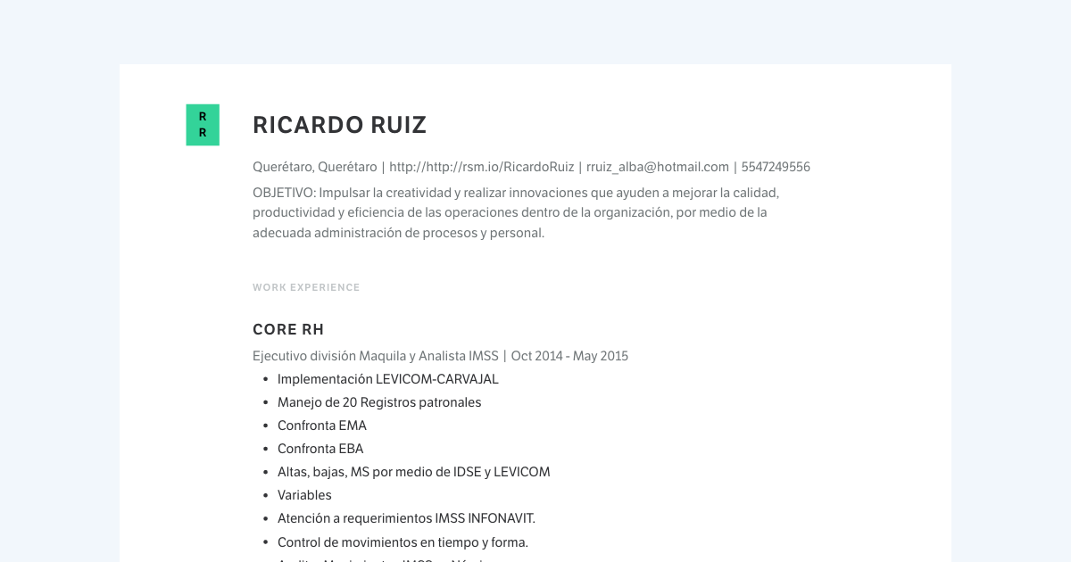 Ricardo Ruiz's Resume | Ejecutivo división Maquila y Analista IMSS at ...