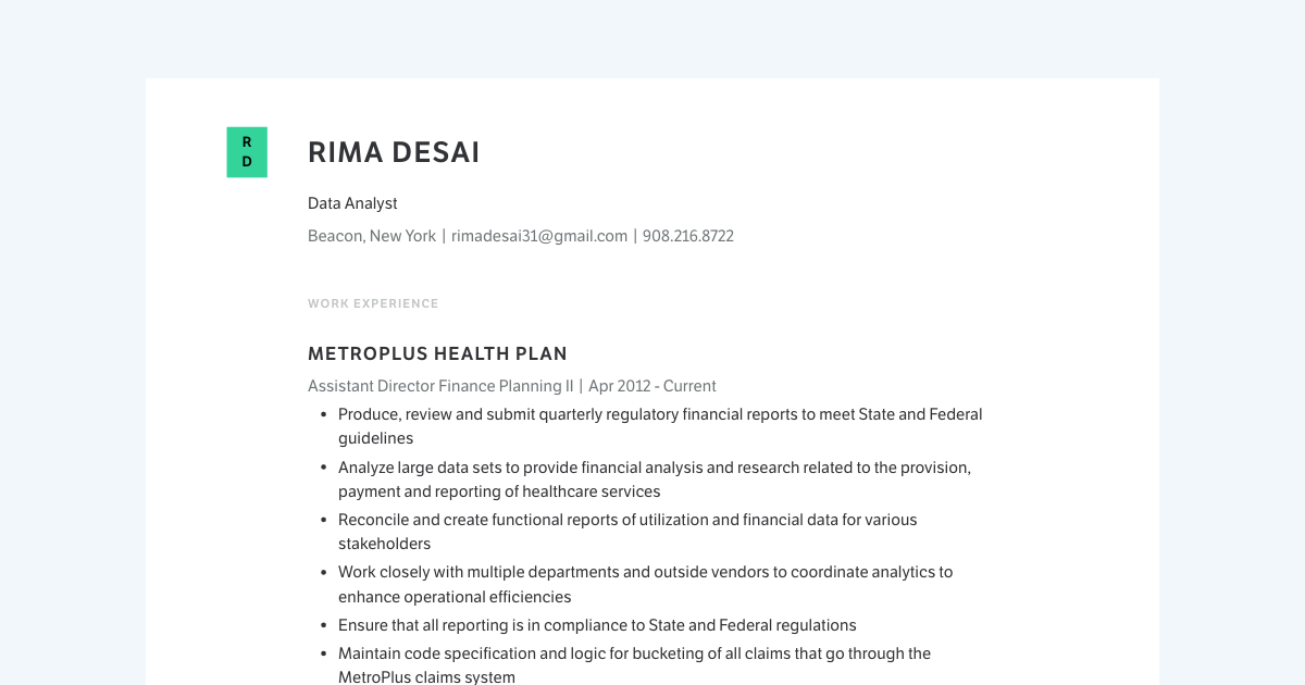 Rima Desai's Resume | Assistant Director Finance Planning II at ...
