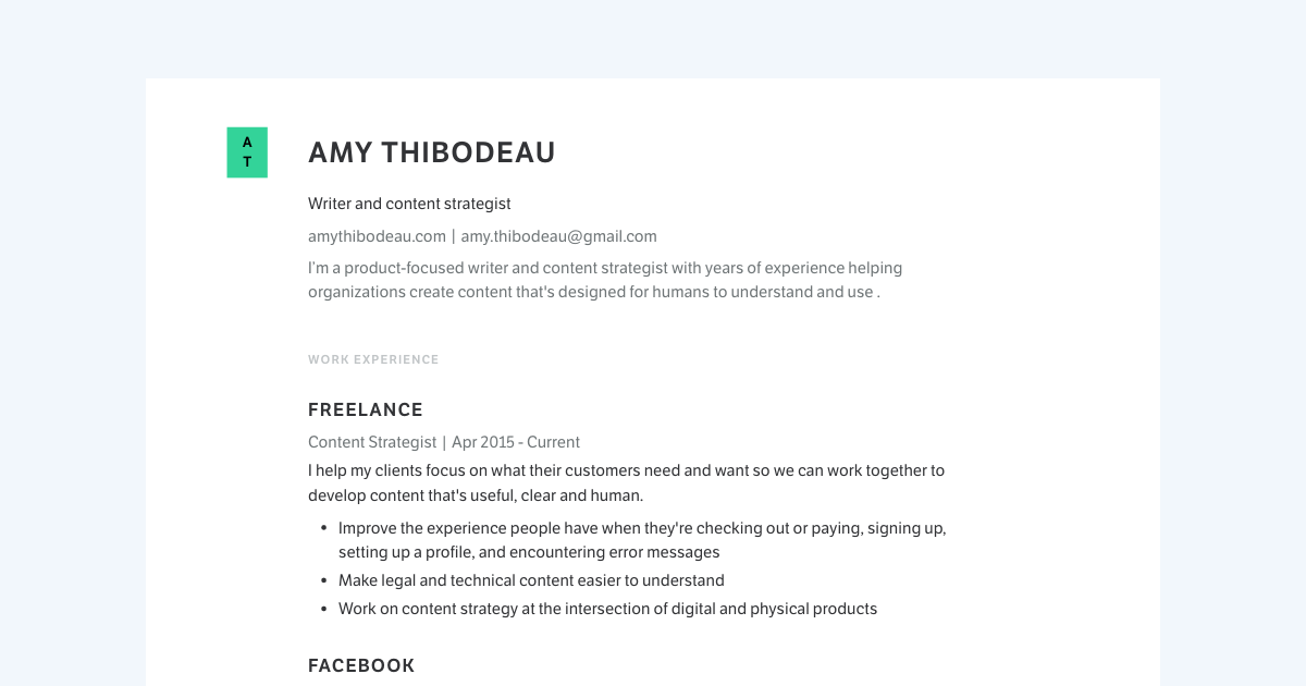 Amy Thibodeau's Resume | Content Strategist at Freelance