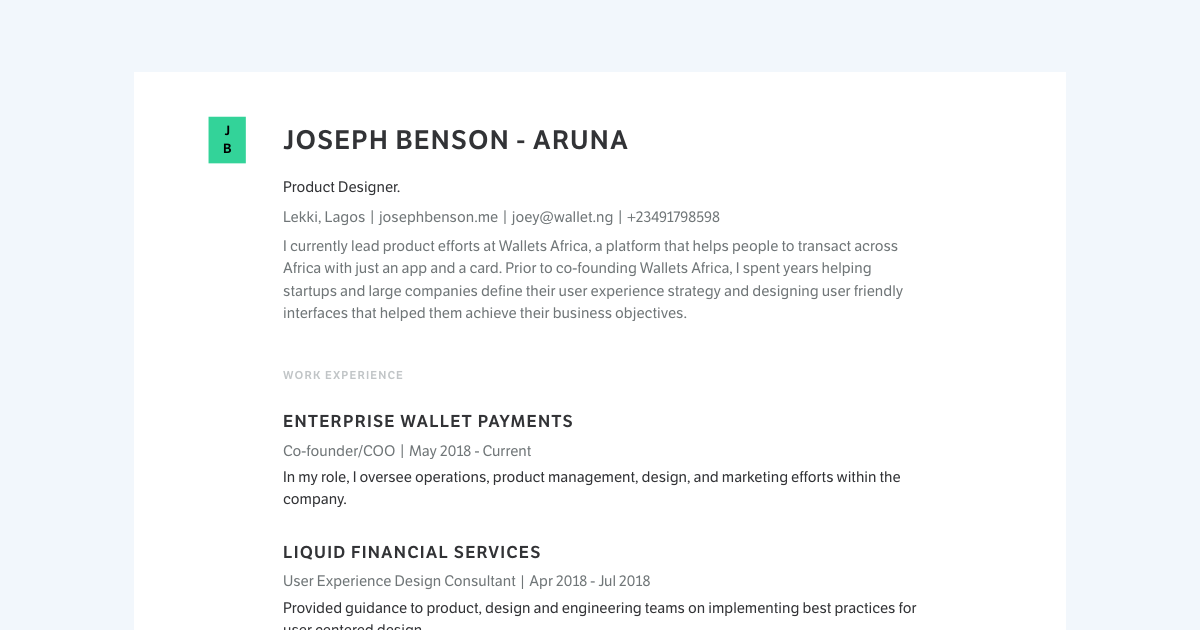Joseph Benson - Aruna's Resume | Co-founder/COO at Enterprise Wallet ...