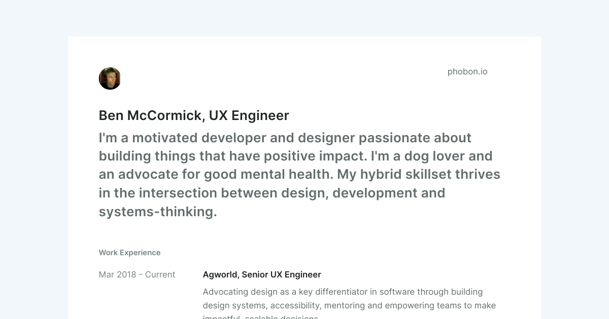 Ben McCormick's Resume | Senior UX Engineer at Agworld