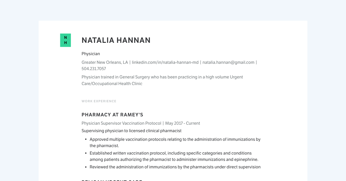 Natalia Hannan's Resume | Physician Supervisor Vaccination Protocol at ...