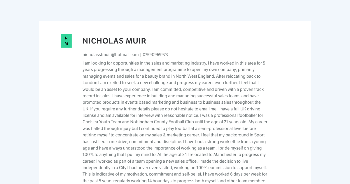 Nicholas Muir's Resume | Teaching Assistant - Sports at Local Authority ...