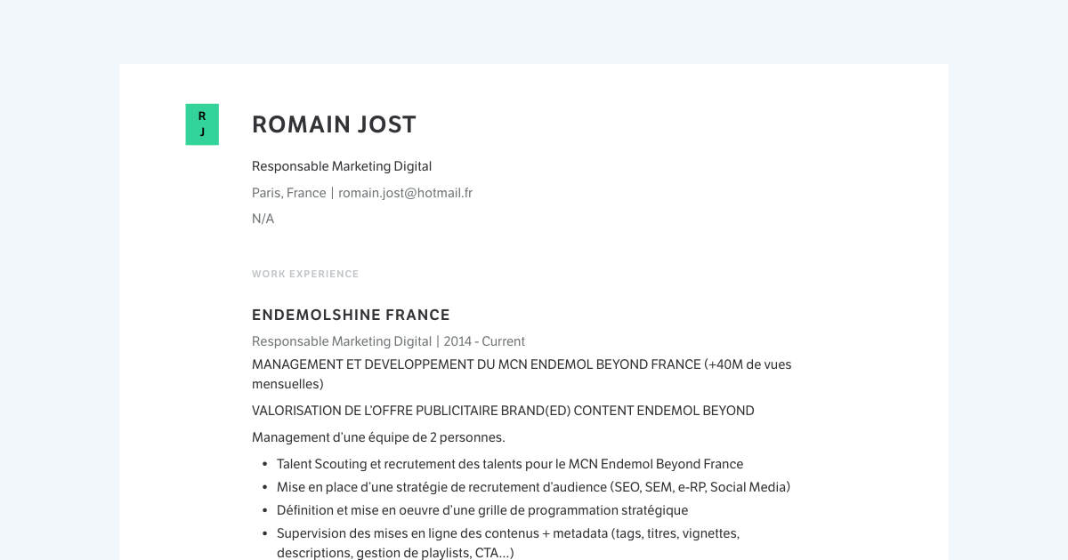 Romain Jost's Resume | Responsable Marketing Digital at EndemolShine France