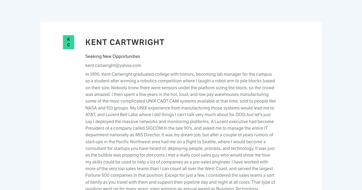 Kent Cartwright's Resume | CTO & Founder at eMailGPS