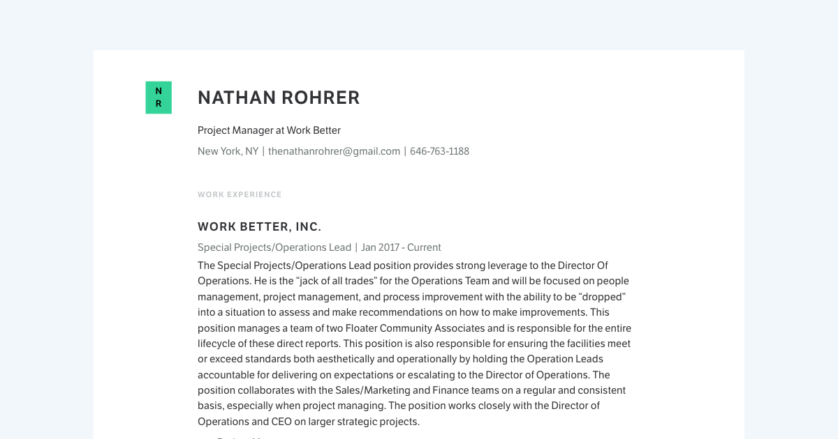 Nathan Rohrer's Resume | Special Projects/Operations Lead at Work ...