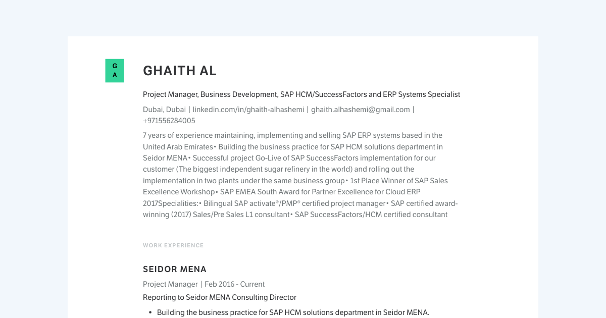 Ghaith Al's Resume | Project Manager at Seidor MENA