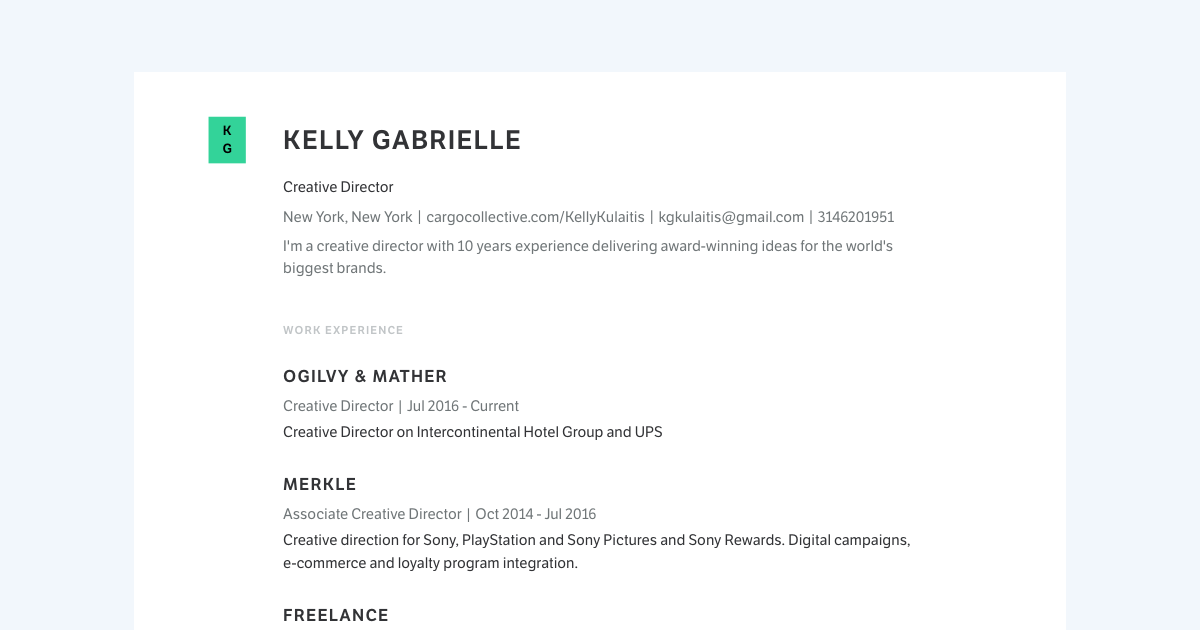 Kelly Gabrielle's Resume | Creative Director at Ogilvy & Mather