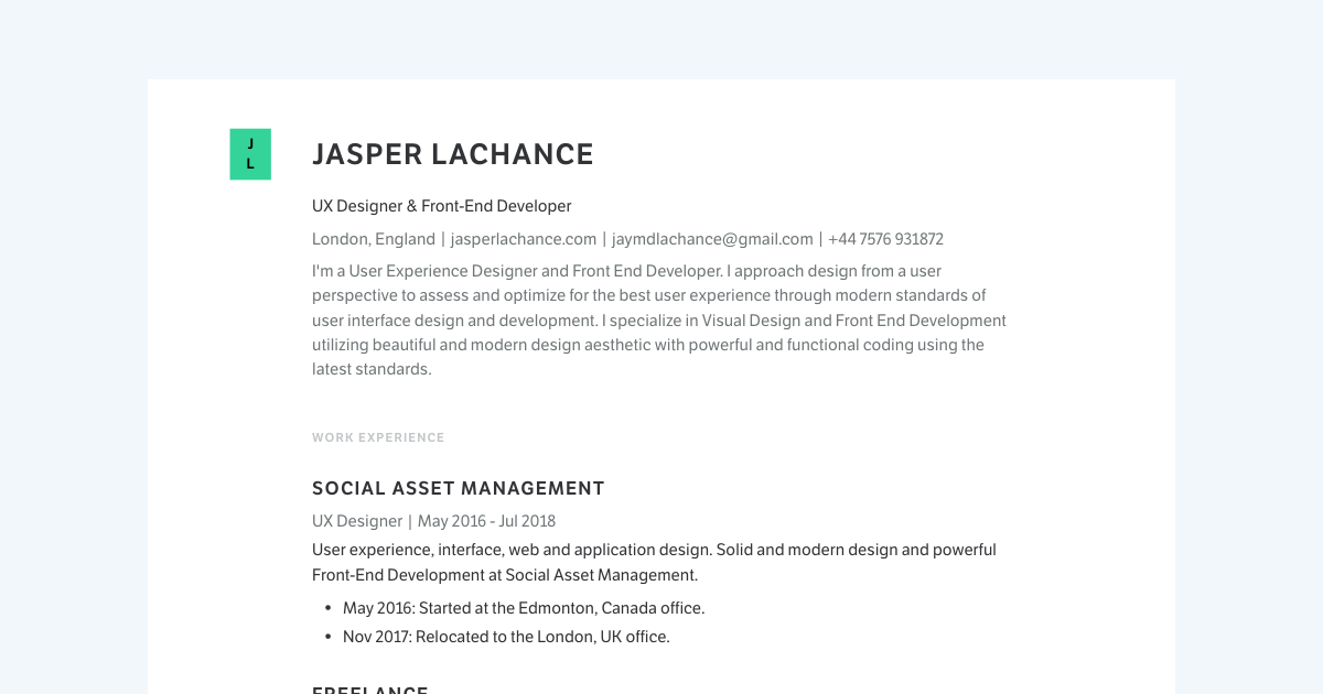 Jasper LaChance's Resume | UX Designer at Social Asset Management