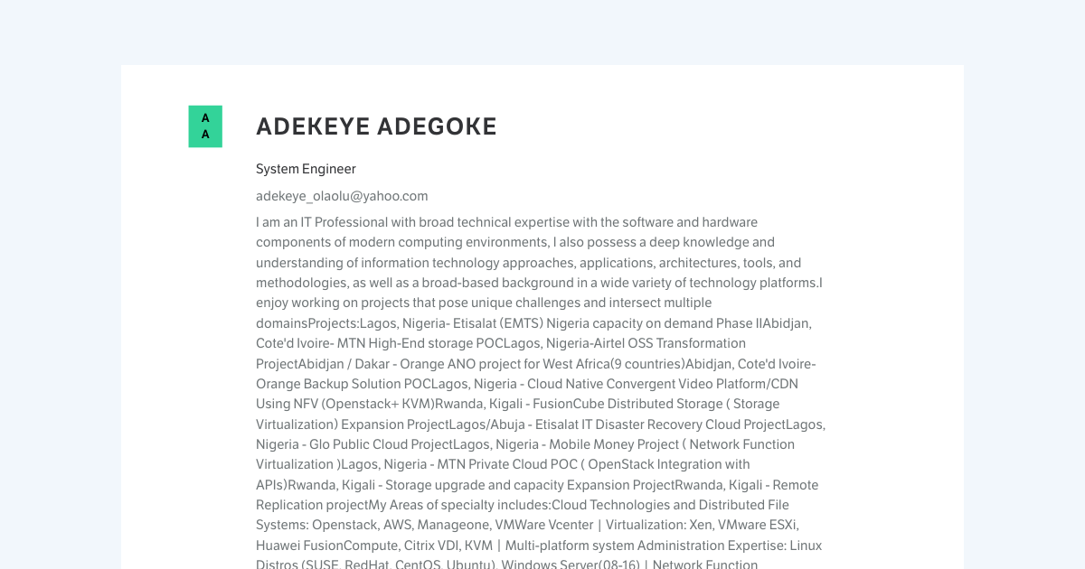 Adekeye Adegoke's Resume | System Engineer (HPC) at University of Maryland Baltimore County
