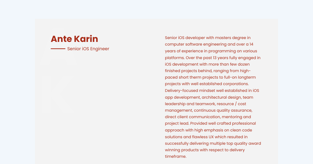 Ante Karin's Resume | Senior iOS Engineer at Toptal