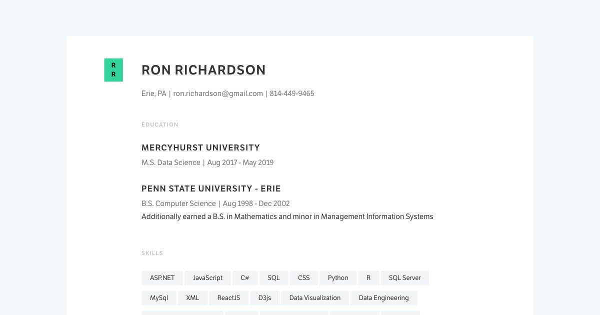 Ron Richardson's Resume | Standard Resume