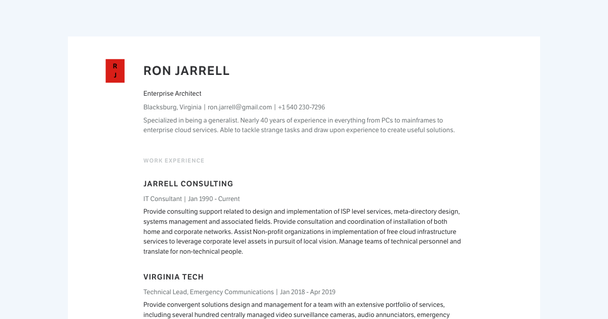 Ron Jarrell's Resume | IT Consultant at Jarrell Consulting