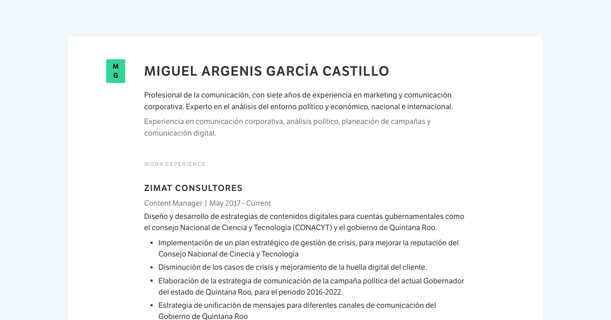 Miguel Argenis García Castillo's Resume | Content Manager at Zimat ...