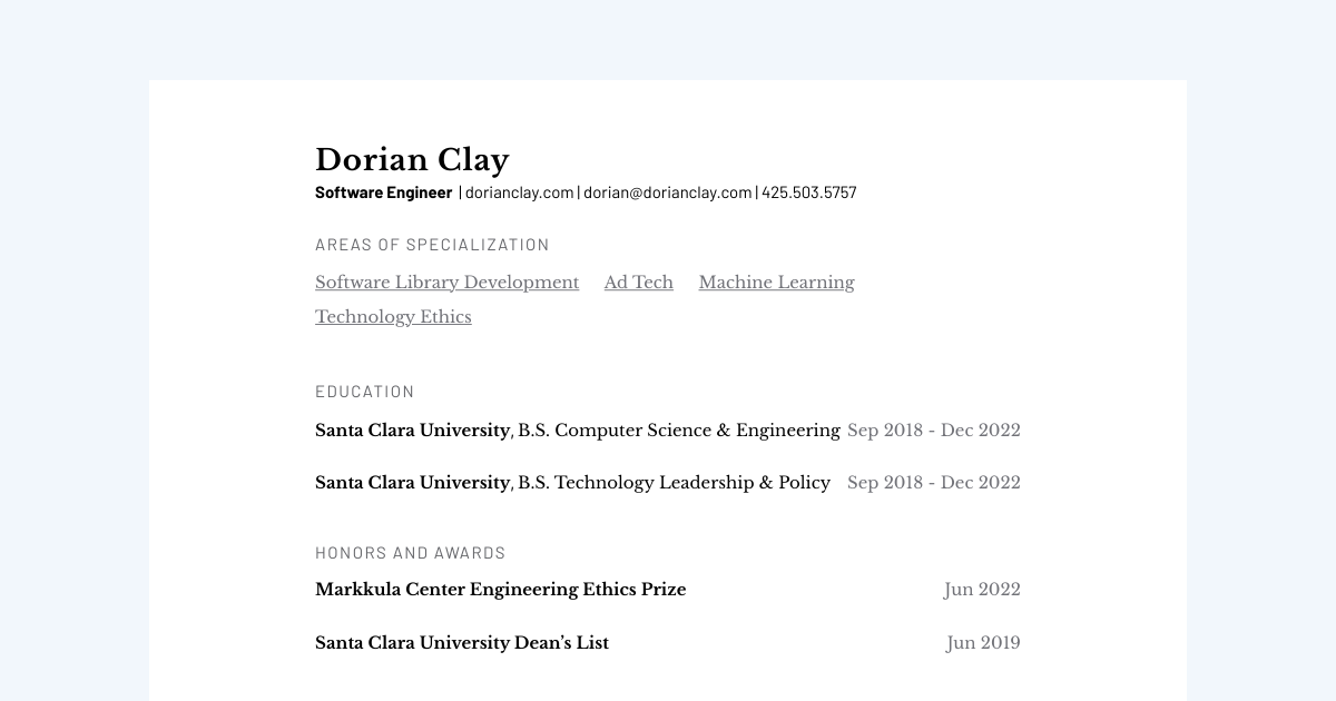 Dorian Clay's Resume | Software Engineer at Microsoft